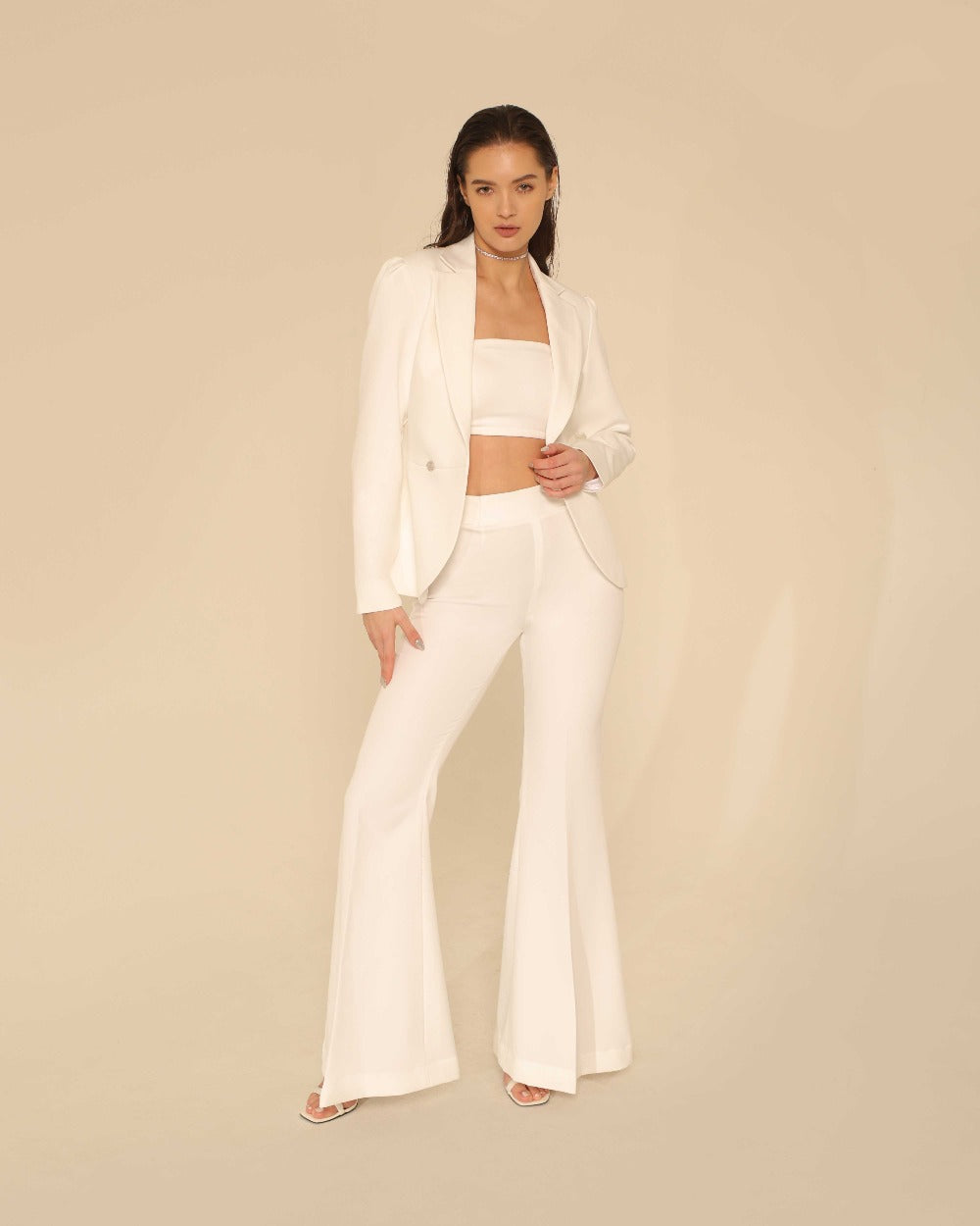 Geo White Blazer Set – Sheen Couture Official